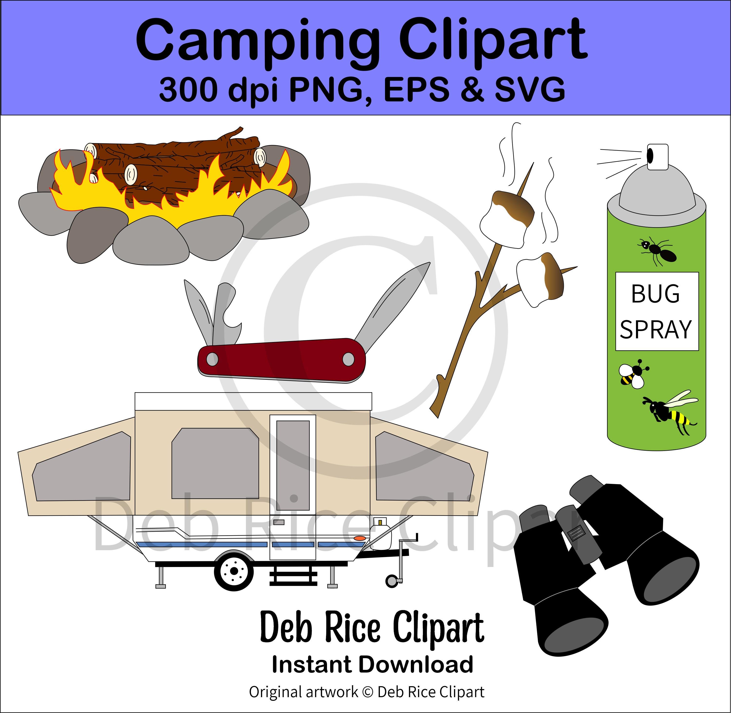 Camping Clipart - Campfire, Popup Camper, Motorhome, Tents, Compass ...