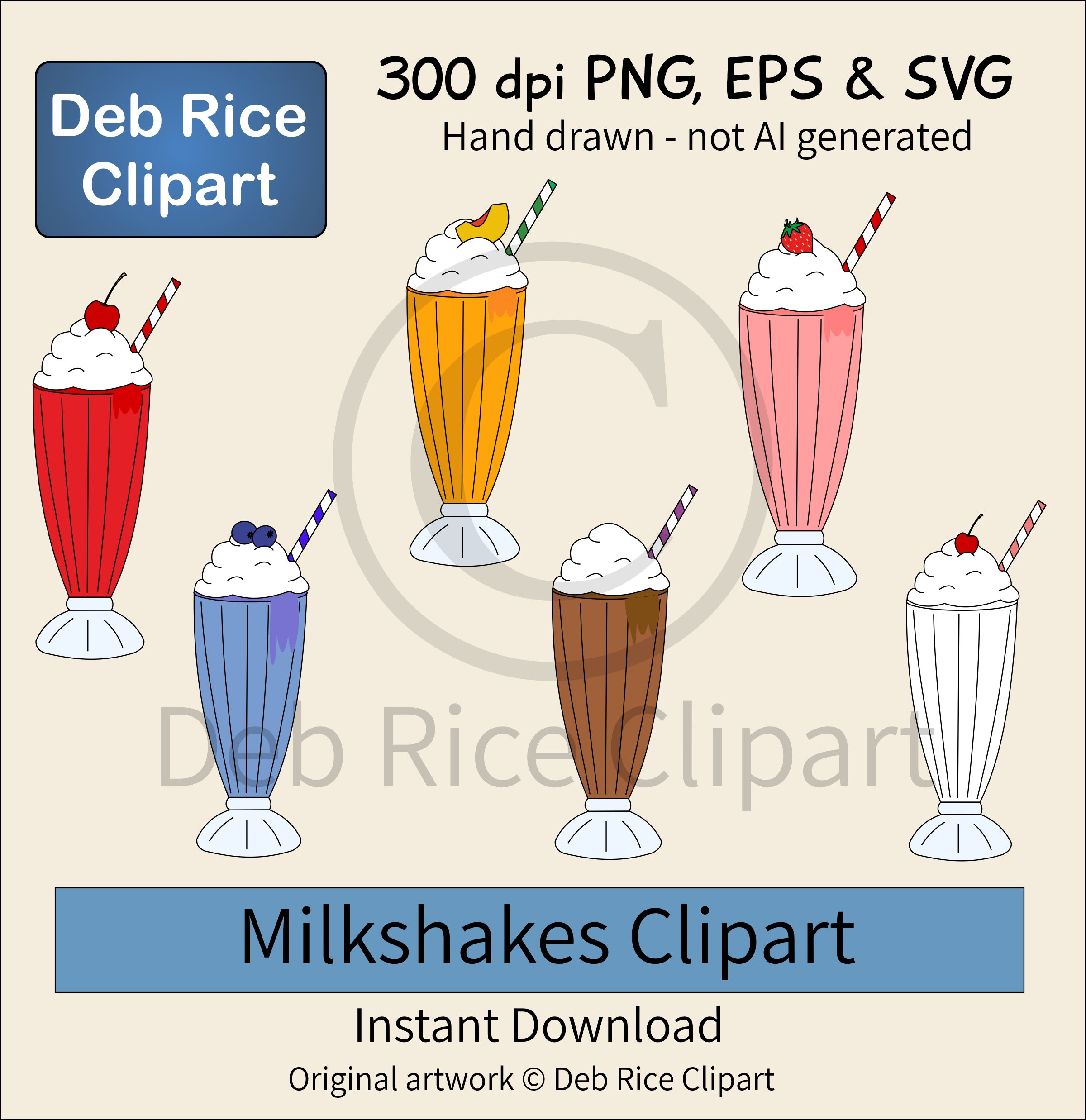 Milkshakes Clipart Chocolate, Cherry, Vanilla, Blueberry, Peach ...
