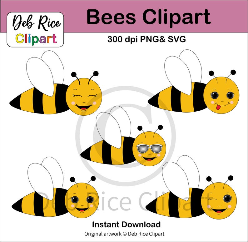 Bees Clipart Bees With Kawaii Faces, Smiling Bees, Giggling Bees ...