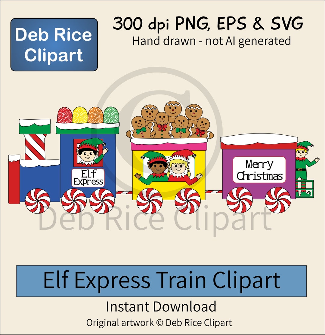 Elf Express Train Clipart Cute Elf Christmas Train, Scrapbook Page ...