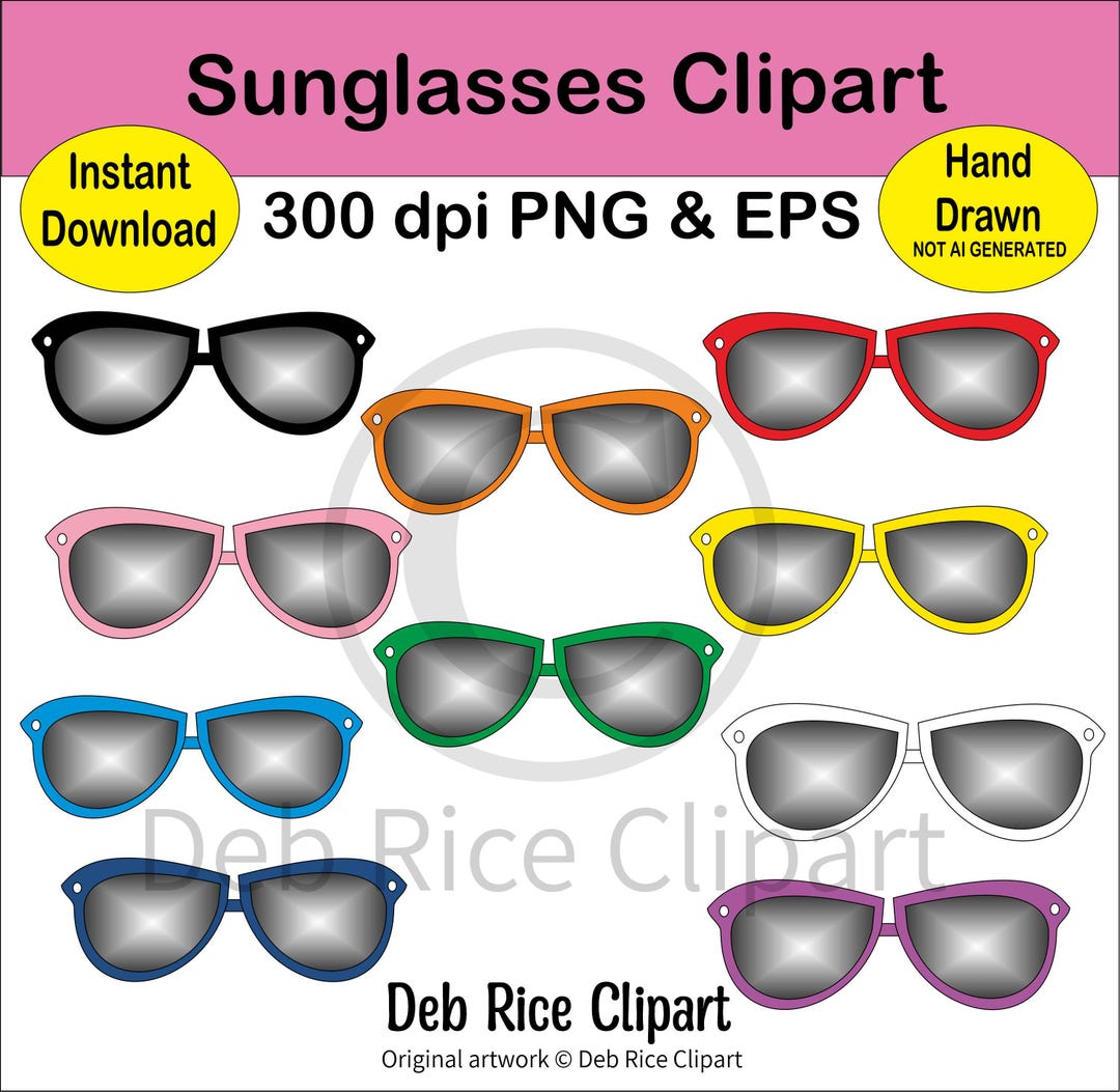 Sunglasses Clipart: PNG & Vector EPS, Digital Download - Etsy