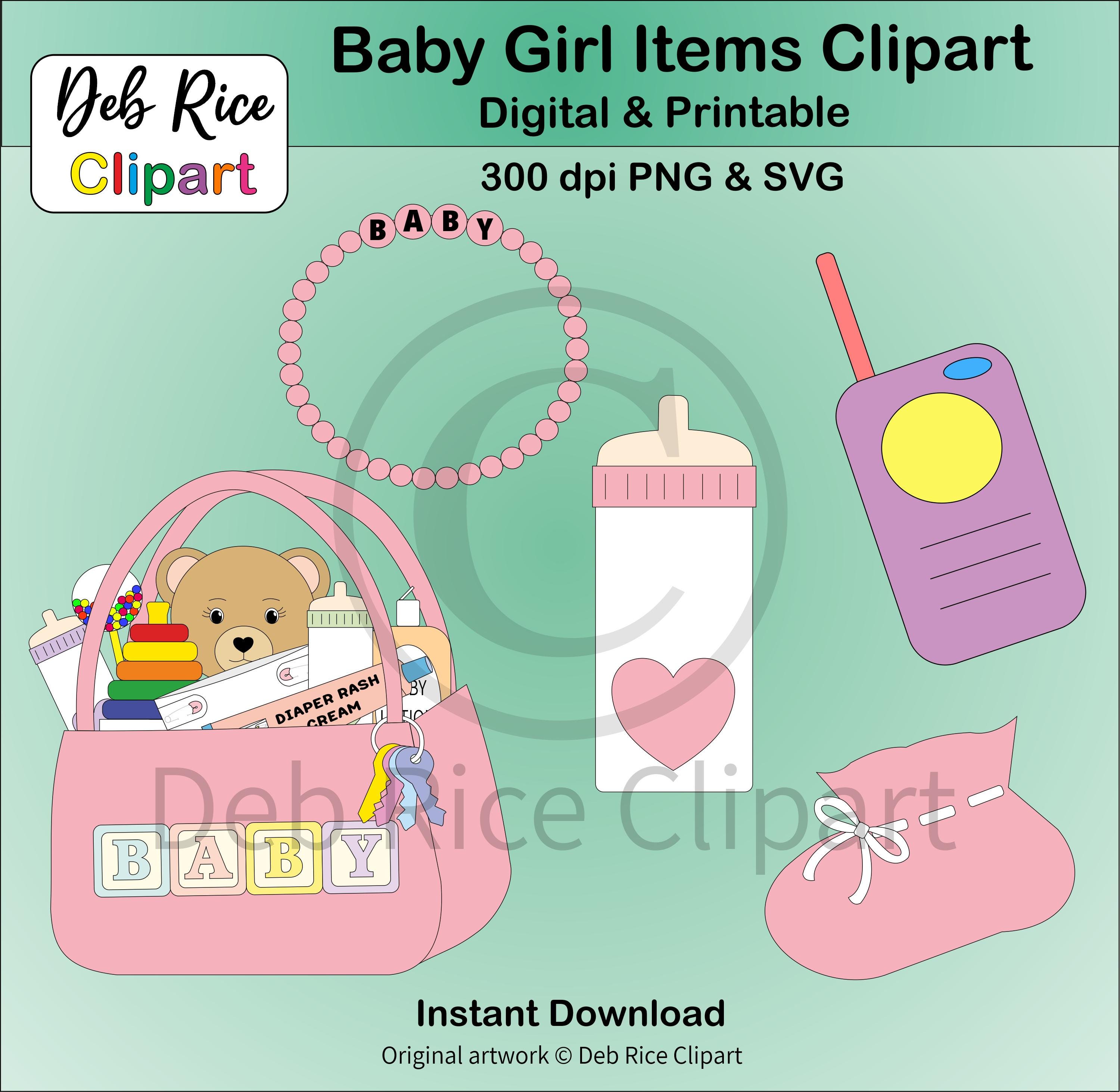 Baby Girl Items Clipart Diaper, Sippy Cup, Diaper Rash Cream, Bottles ...
