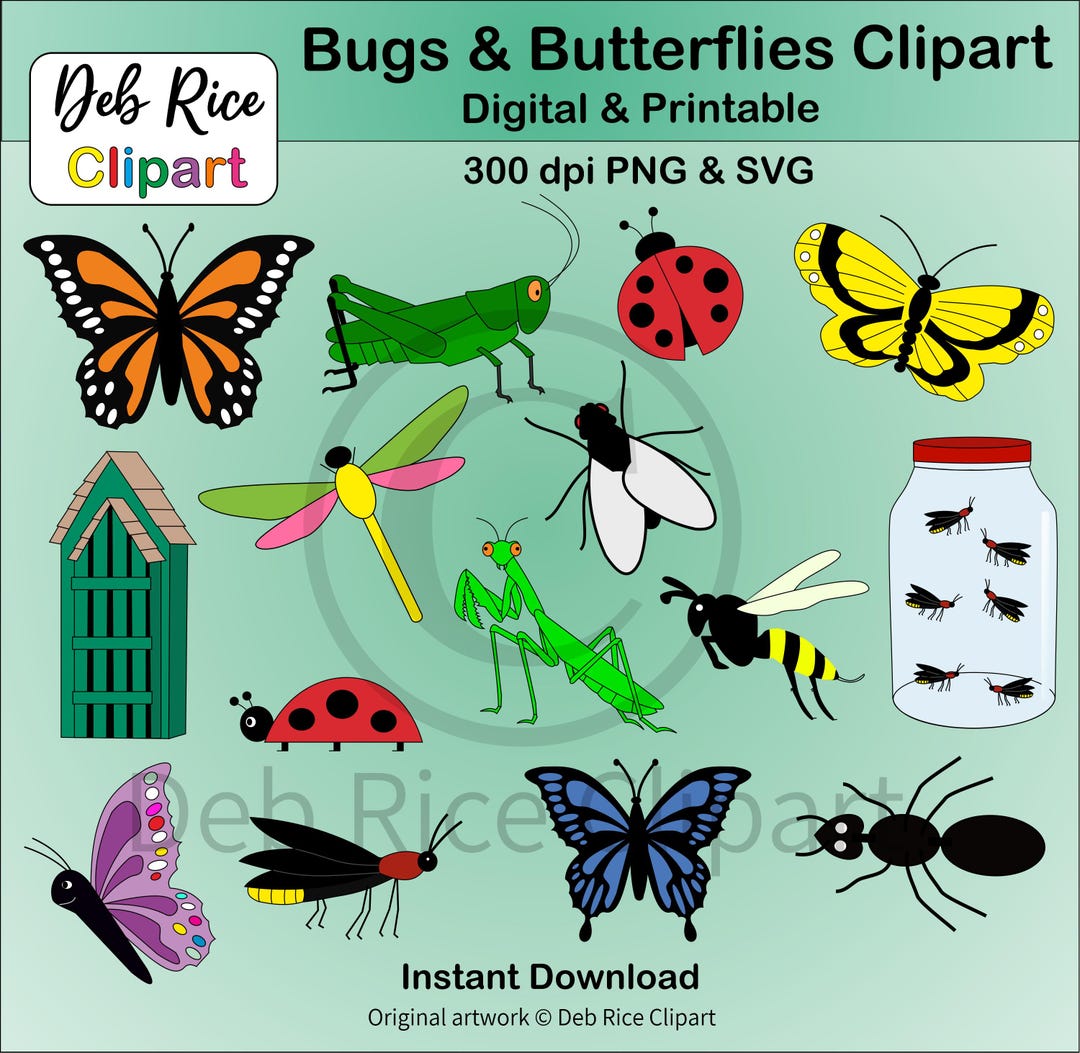 Bugs & Butterflies Clipart Praying Mantis, Butterflies, Ladybugs ...