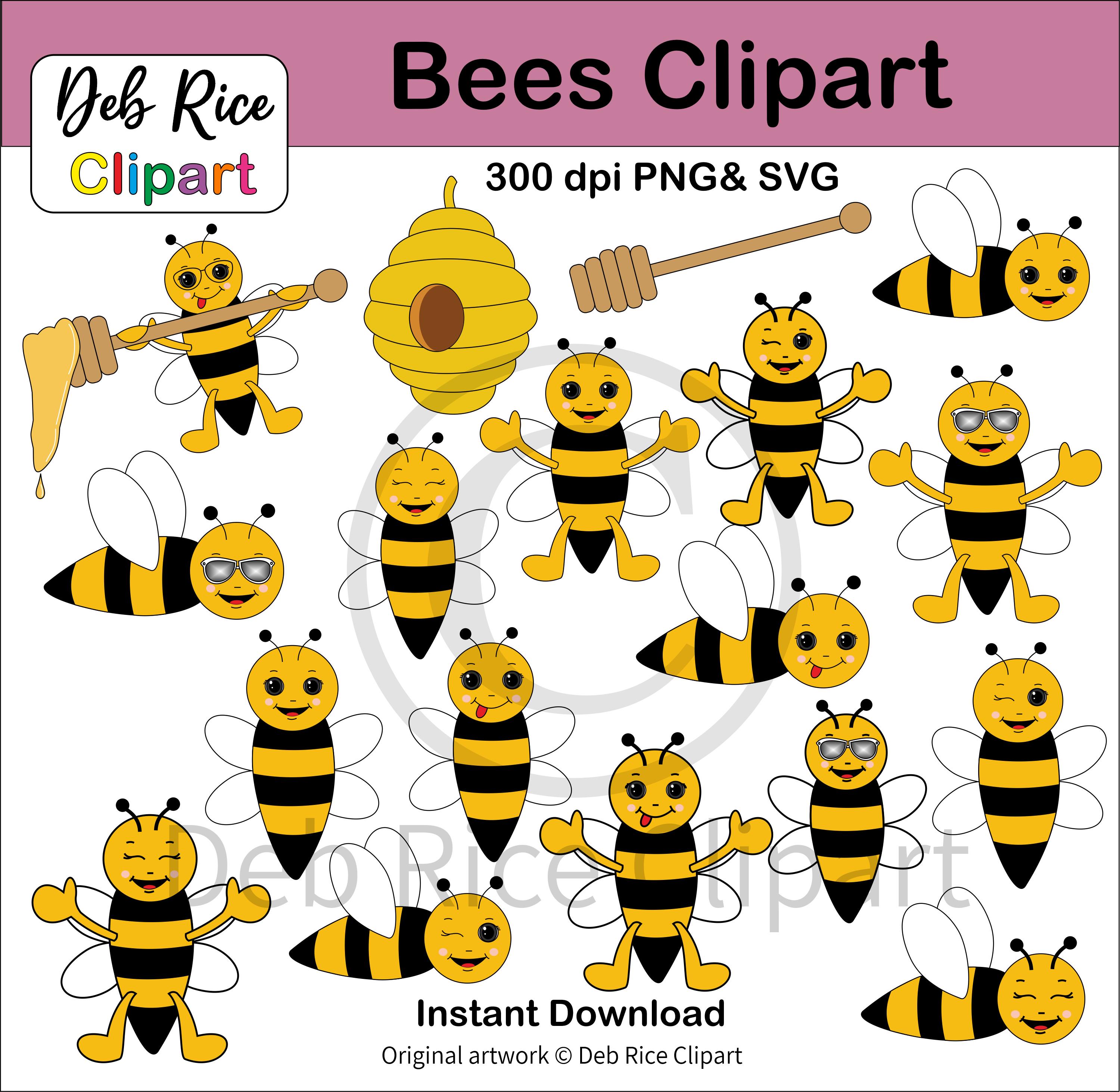 Bees Clipart Bees With Kawaii Faces, Smiling Bees, Giggling Bees ...