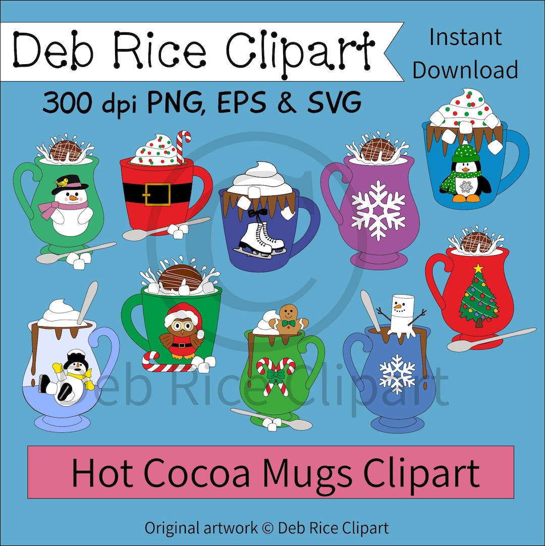 Hot Cocoa Mugs Clipart Hot Cocoa Bomb Mugs Christmas Mugs - Etsy