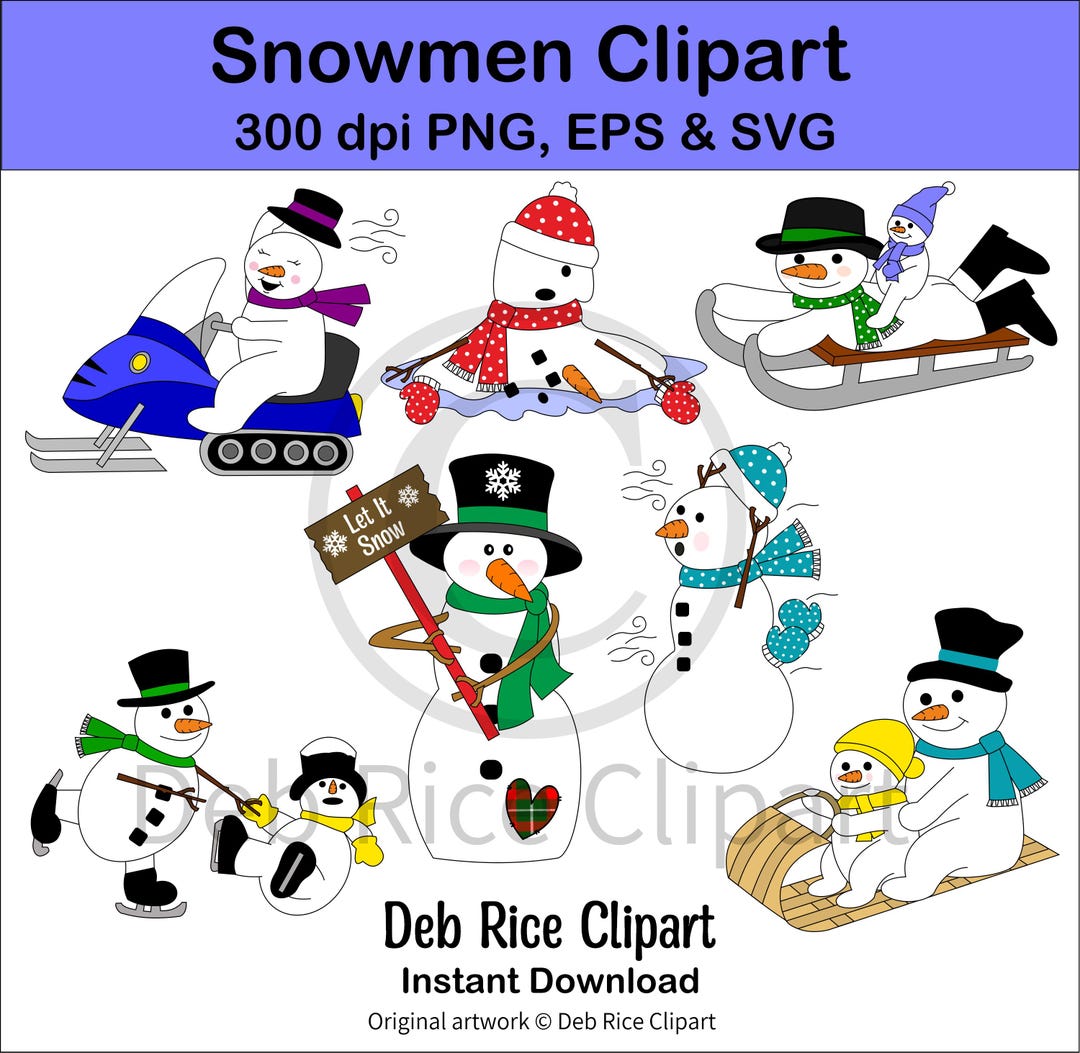 Snowmen Clipart - Melting Snowman, Windy Snowman, Snowmen Ice Skating ...