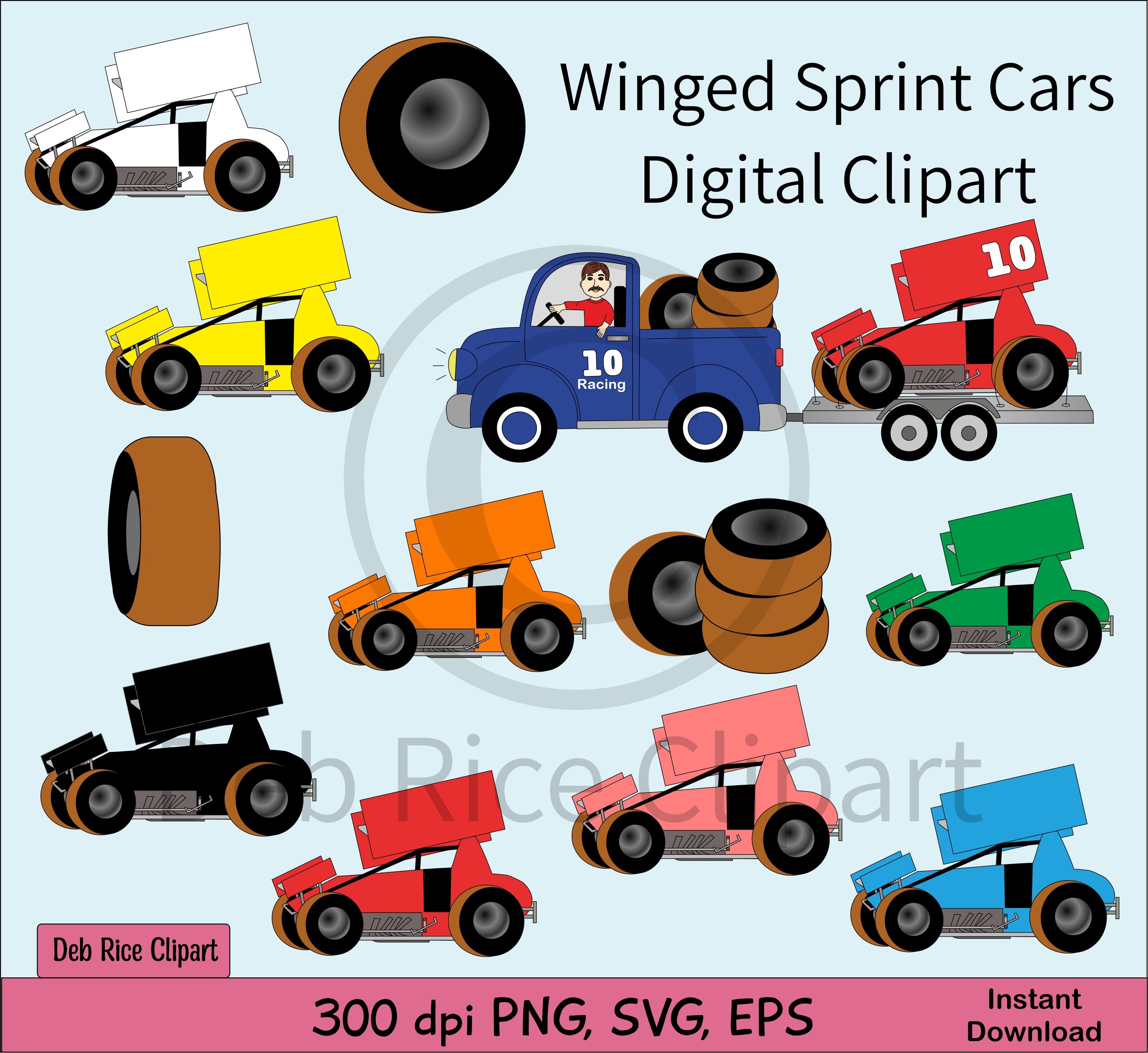 Winged Sprint Cars Digital Clipart Trailer Hauling Winged Sprint Car ...
