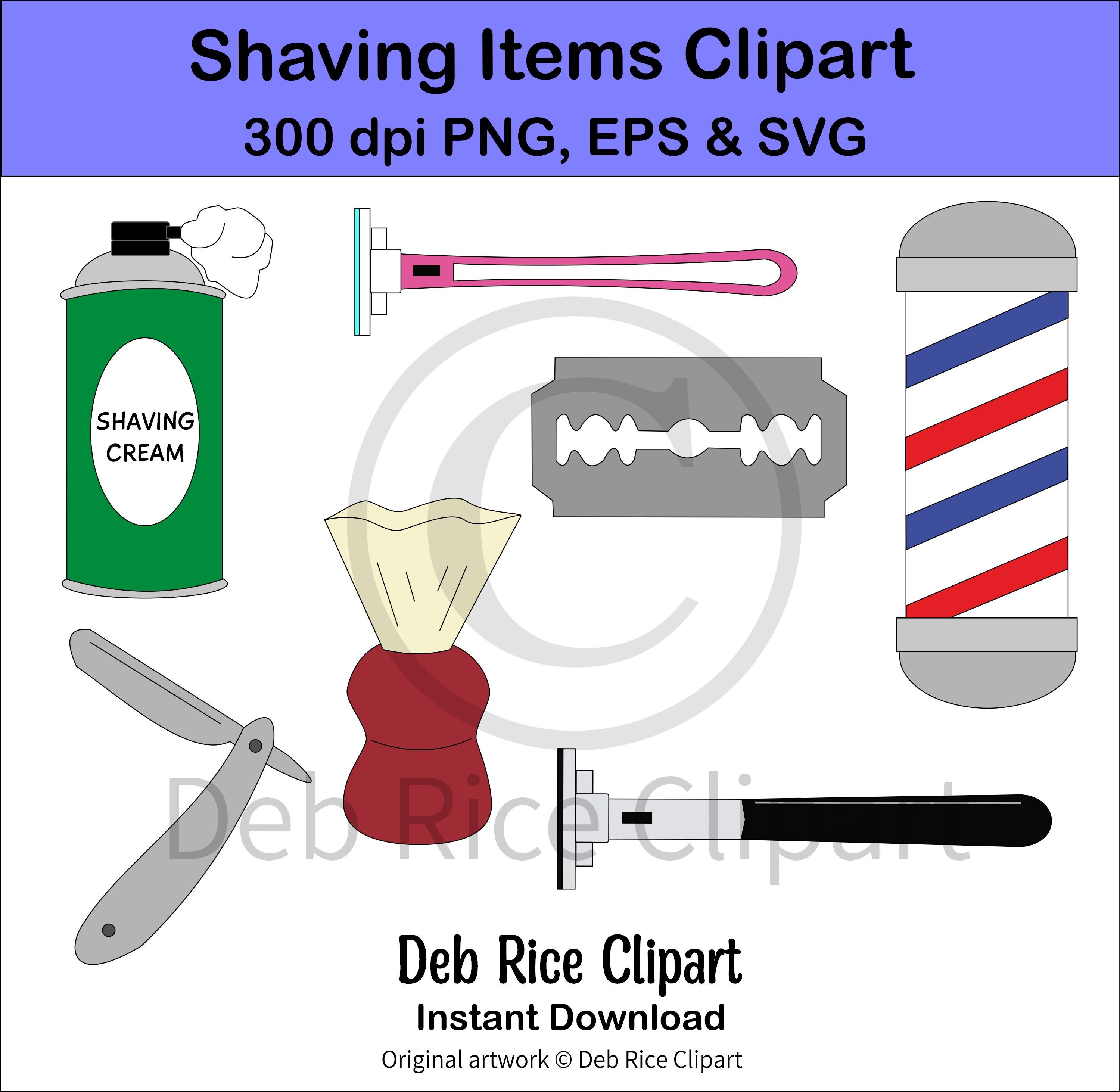 Shaving Items Clipart - Barber Shop Pole, Straight Razor, Razor Blade ...