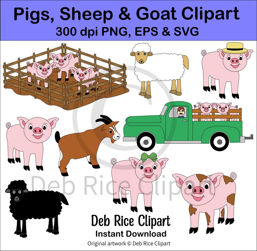 Pigs, Sheep and Goat Clipart - Pig Sty, Pigs in Pickup Truck, Goat ...