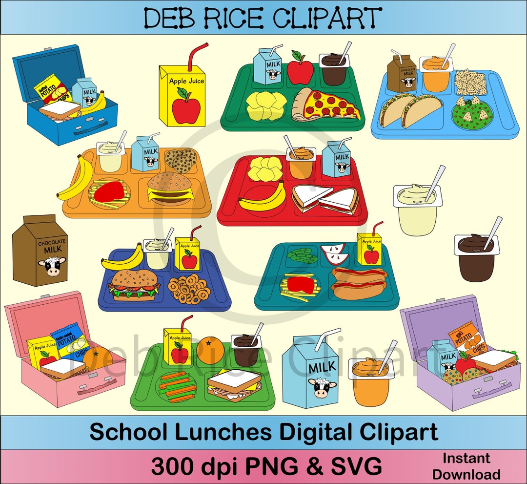 School Lunches Digital Clipart Lunchboxes, School Lunch Trays, Apple ...