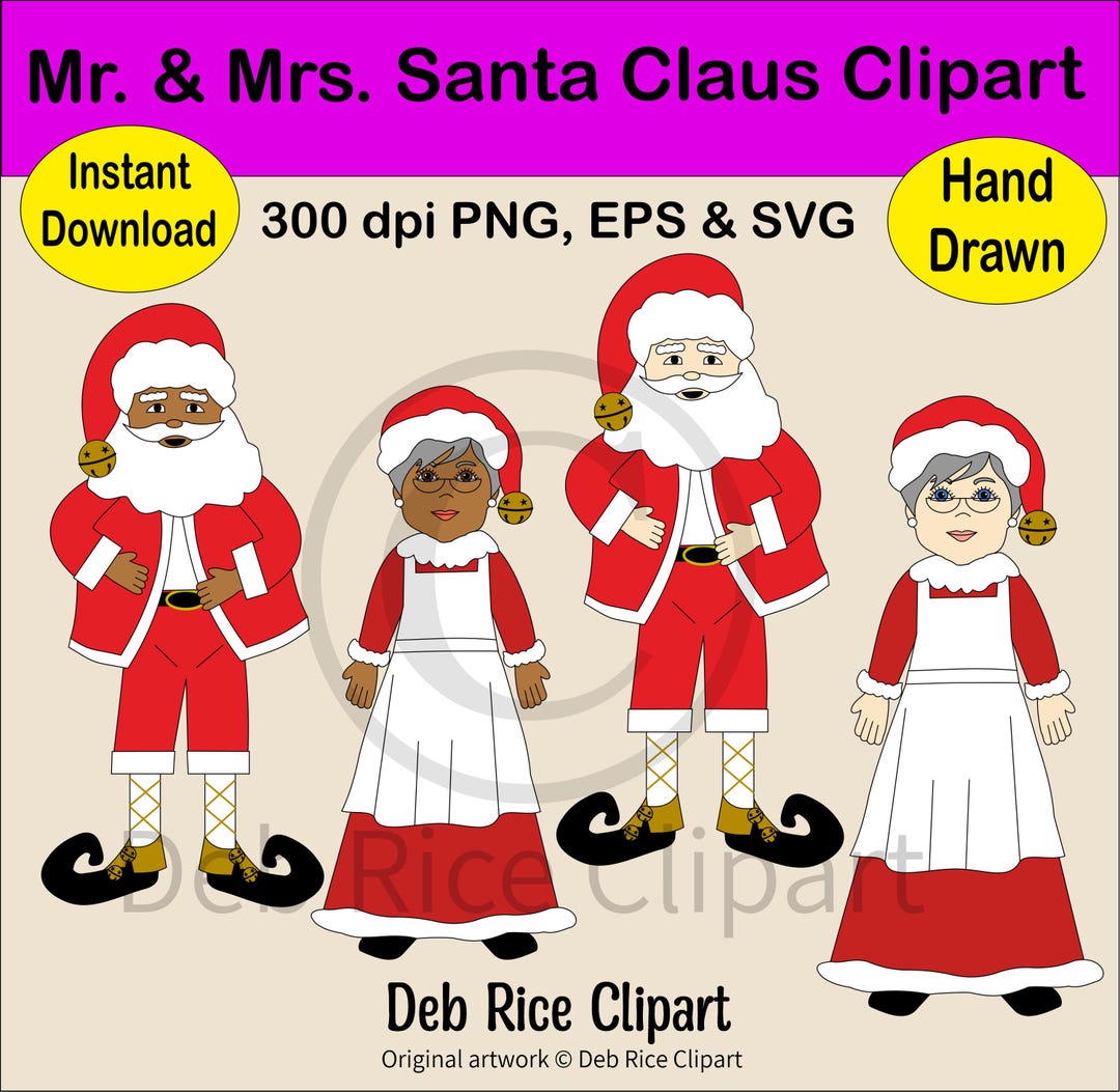 Mr. and Mrs. Santa Claus Clipart - Whimsical, PNG, EPS, SVG, Instant ...