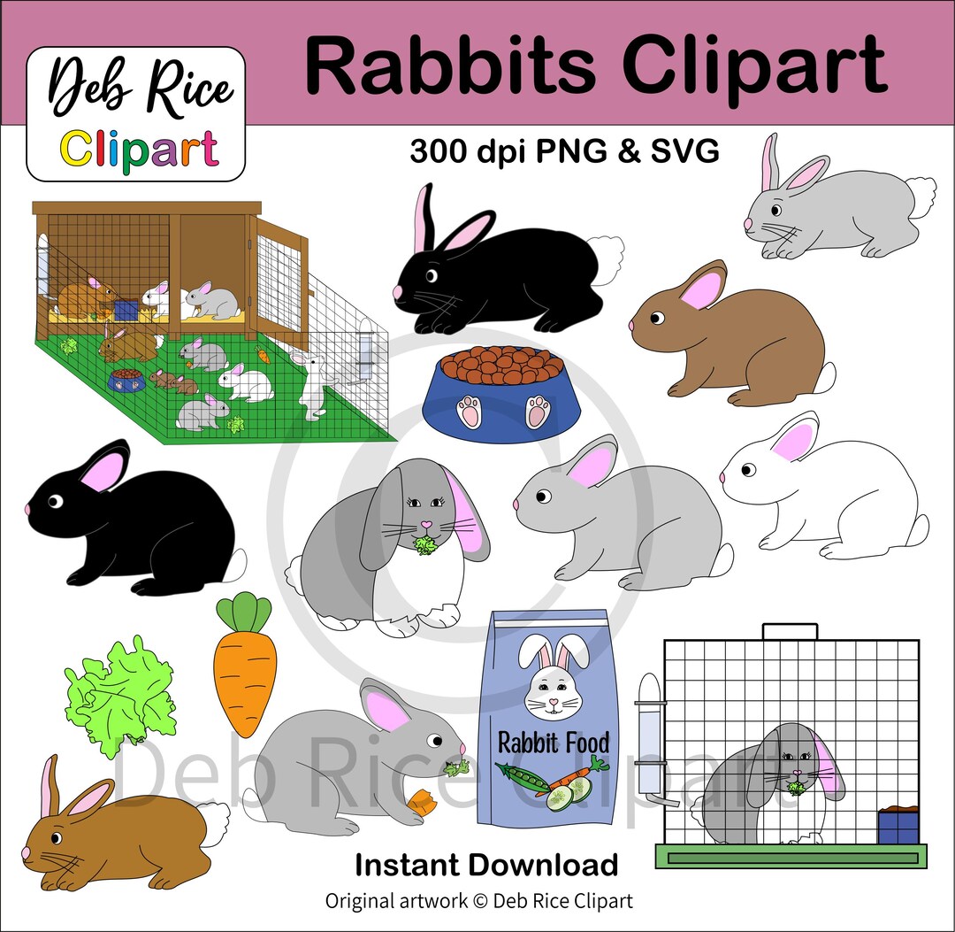 Rabbits Clipart Rabbits in Pen, Rabbits, Rabbit Food Bag, Lop Eared ...