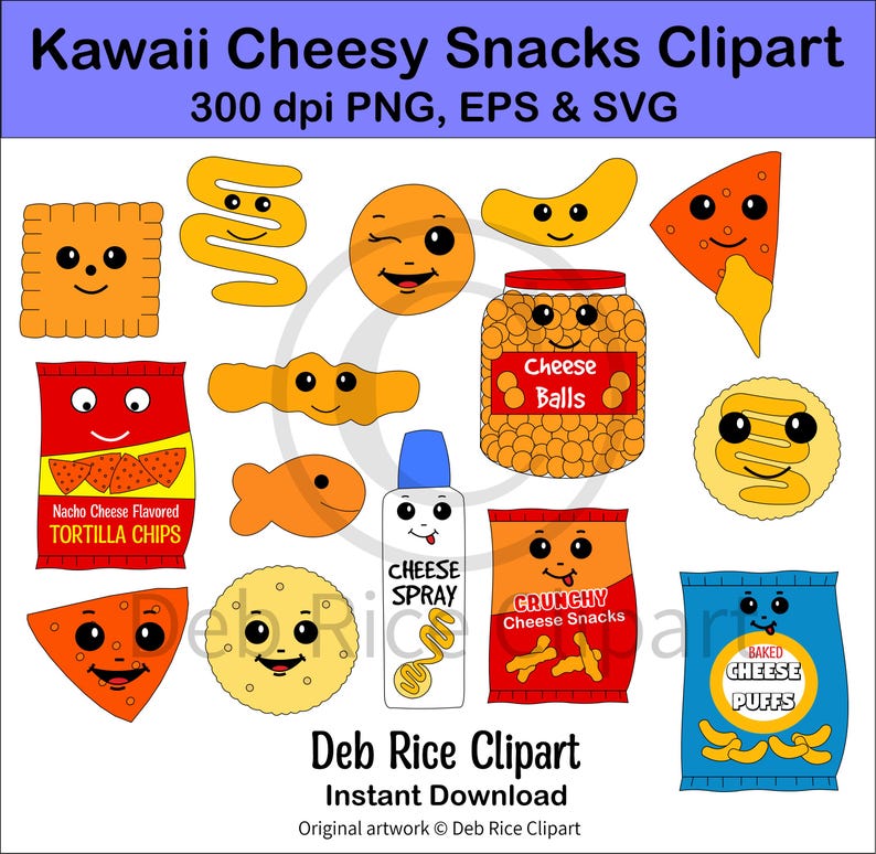 Kawaii Cheesy Snacks Clipart - Kawaii Cheese Puffs, Kawaii Cheese Balls ...