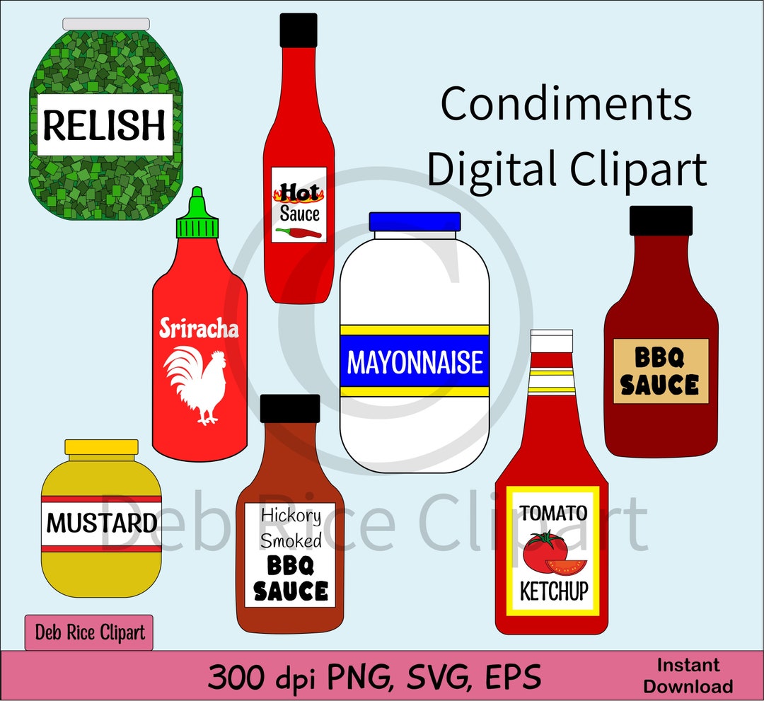 Condiments Digital Clipart Relish, Mustard, Sriracha, Bbq Sauce ...