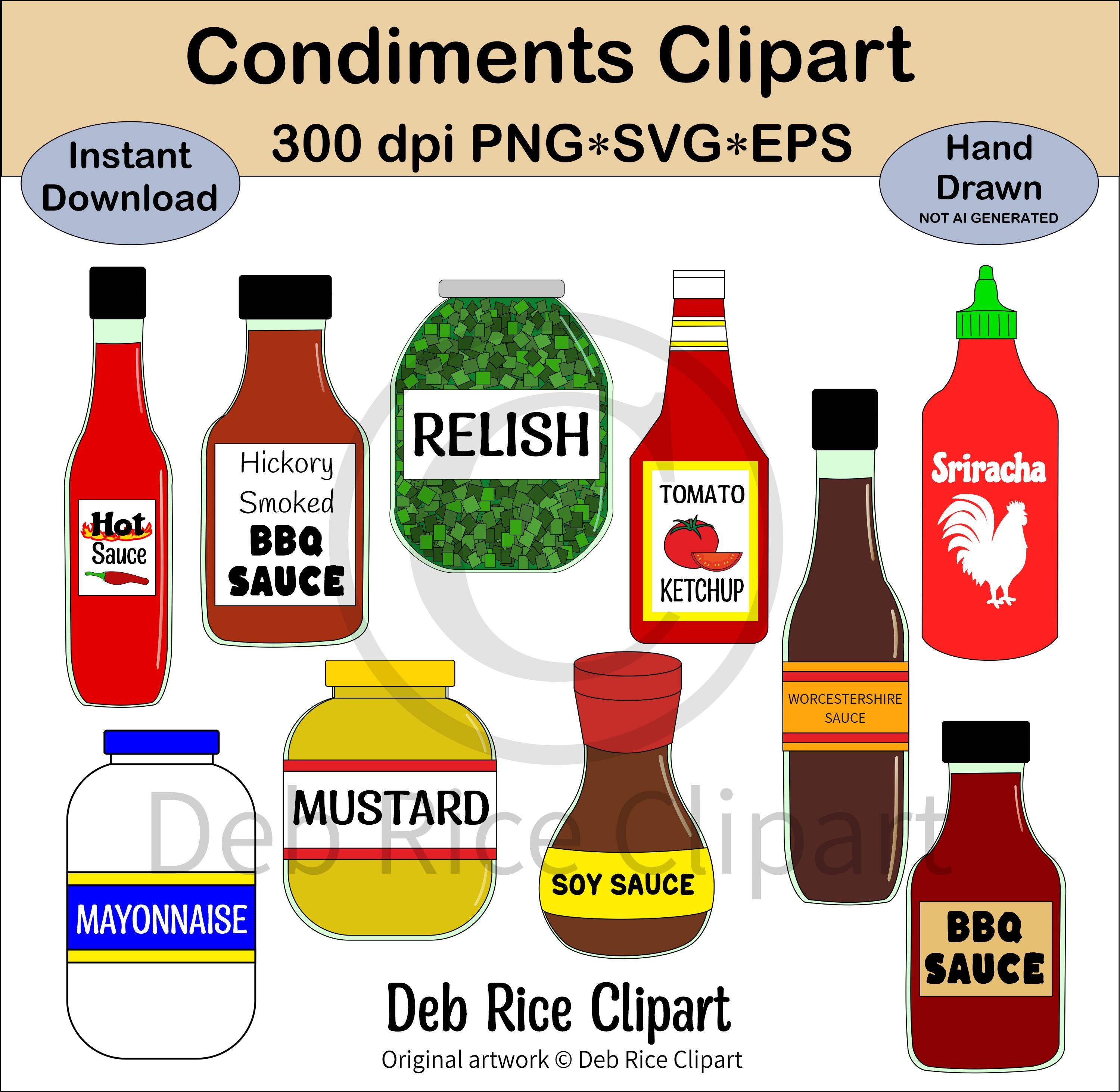 Condiments Clipart - Mayonnaise, Bbq Sauces, Mustard, Ketchup, Hot ...