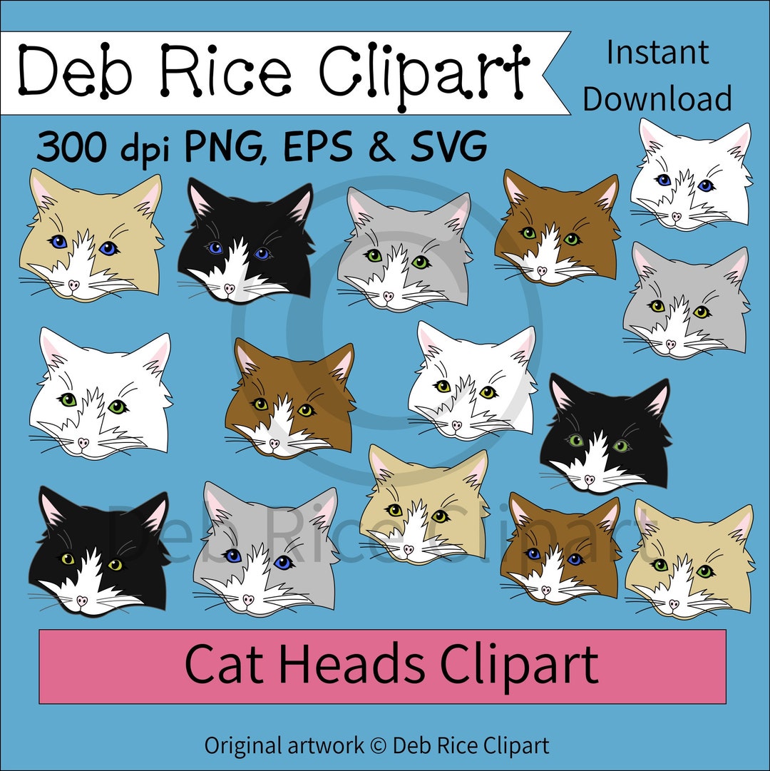 Cat Heads Clipart Cat Heads With Different Color Eyes, Cute Cat Heads ...