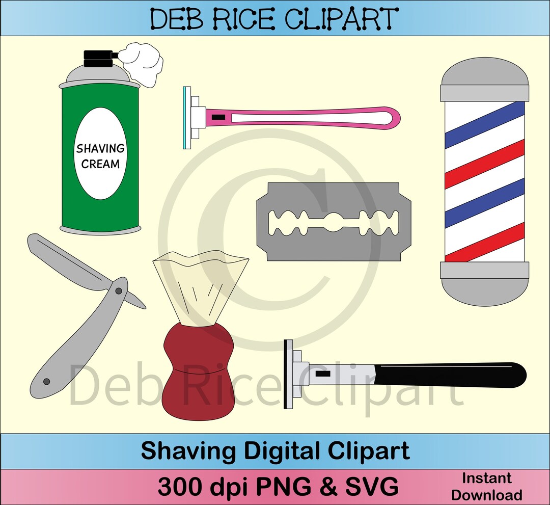 Shaving Digital Clipart Barber Shop Pole, Straight Razor, Razor Blade ...
