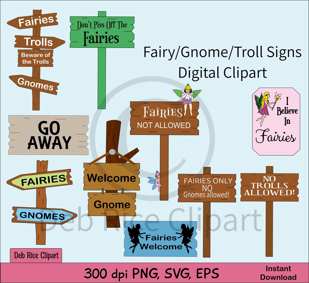 Fairy, Gnome & Troll Signs Digital Clipart Go Away Sign, Trail Posts ...