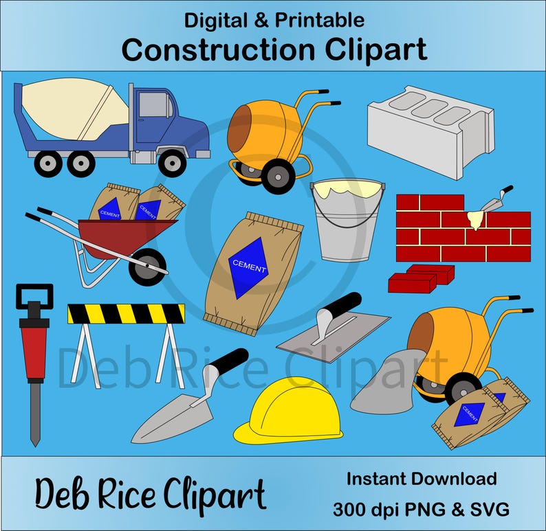 Cement Clipart Cement Truck, Cinder Block, Brick Wall, Finishing Trowel ...