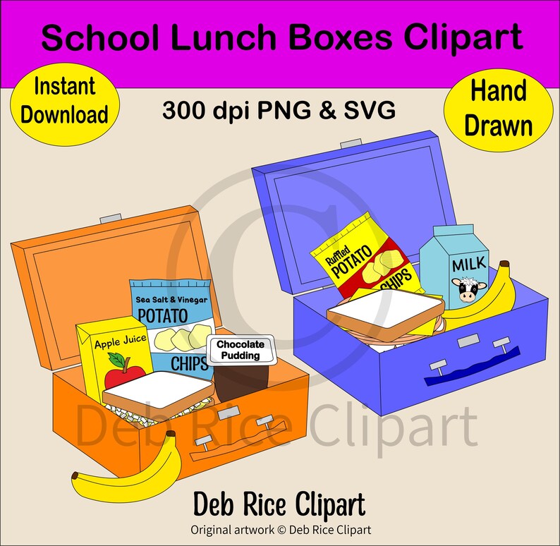 School Lunch Boxes Clipart - PNG, EPS, SVG, Instant Digital Download - Etsy