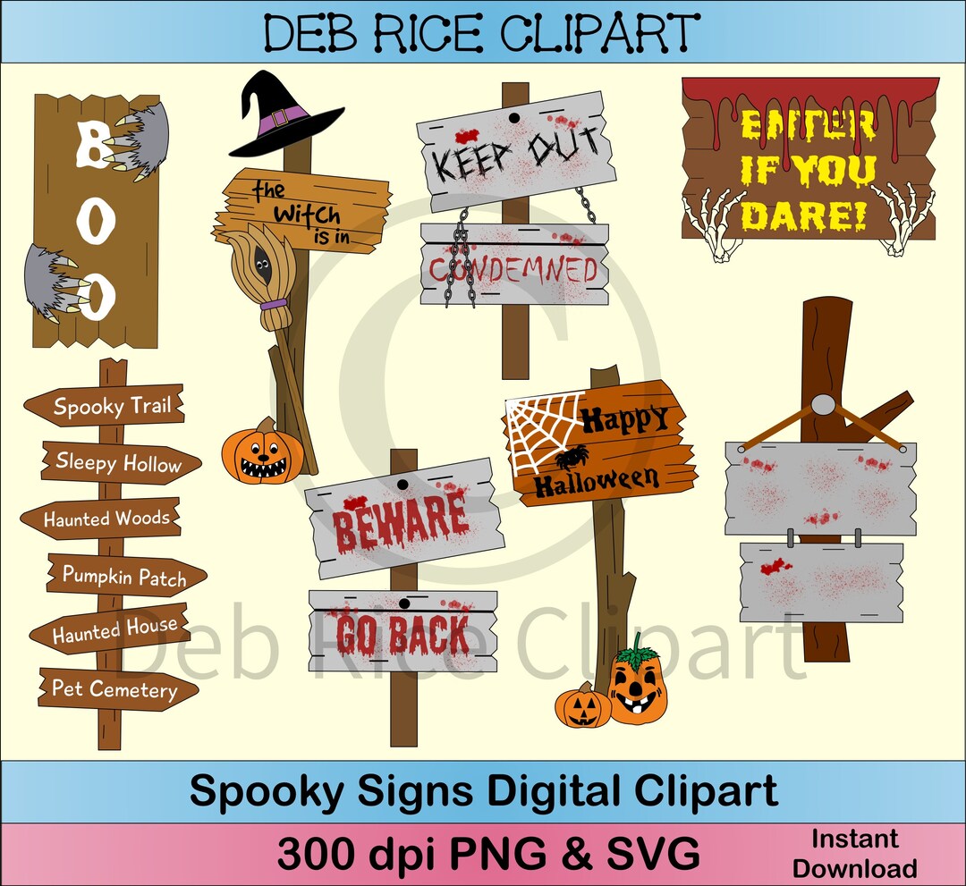 Spooky Signs Digital Clipart the Witch is in Signpost, Bloody Signposts ...