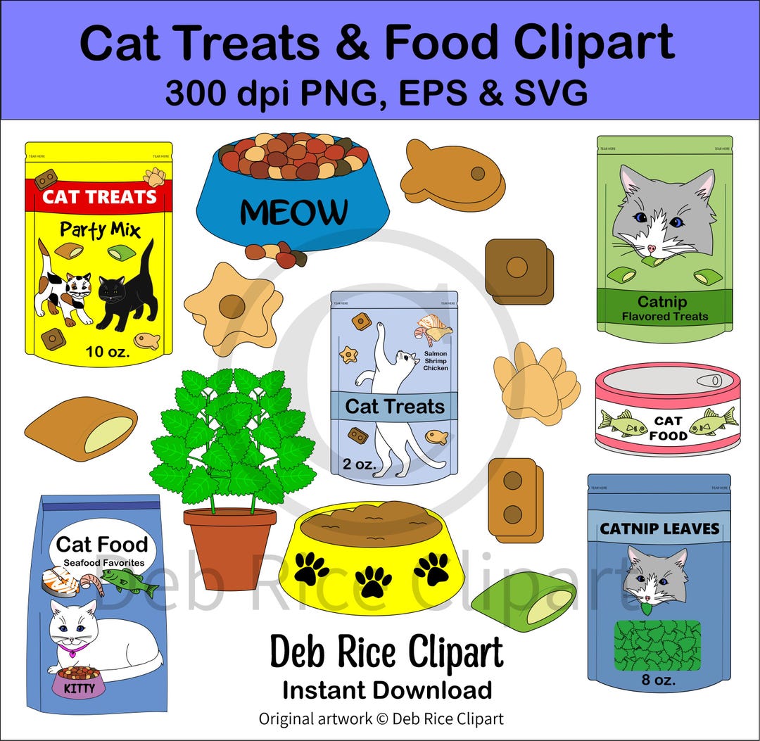 Cat Treats and Food Clipart - Cat Food Bag, Cat Treats Bags, Catnip ...