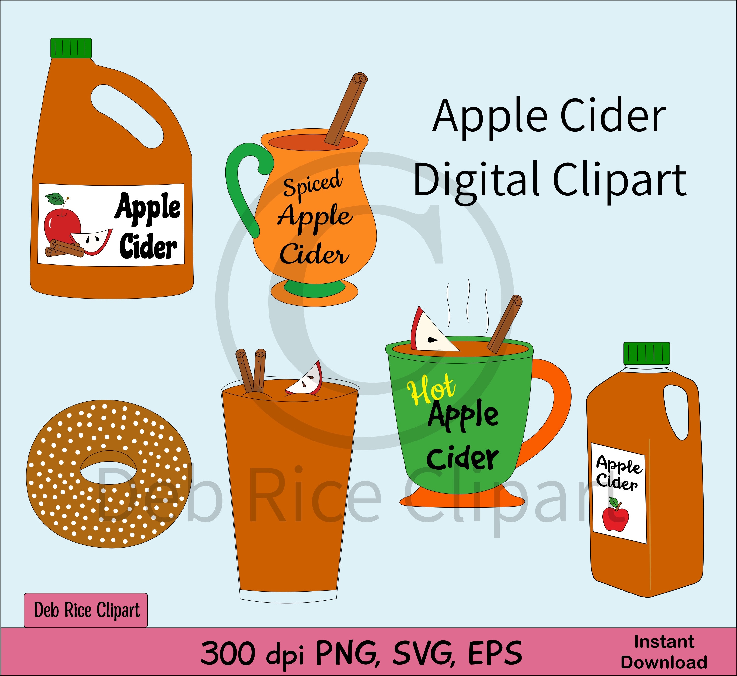 Apple Cider Digital Clipart Hot Apple Cider Mug, Apple Cider Donut ...