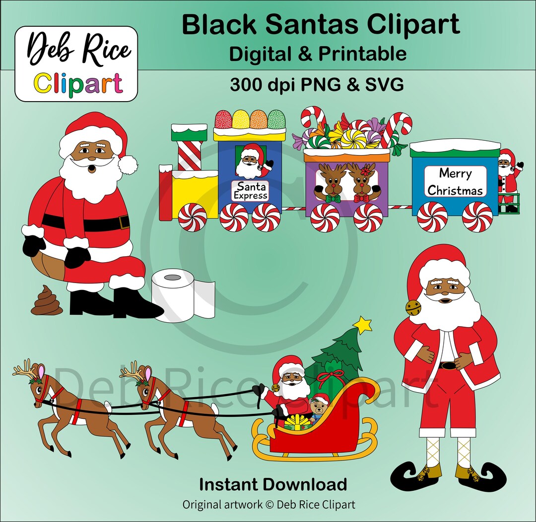 Black Santas Clipart Black Santa Pooping, Whimsical Black Santa, Black ...