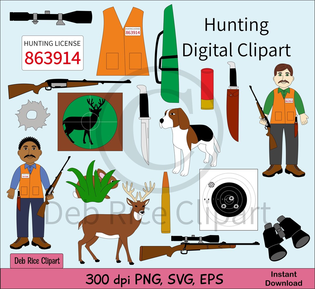Hunting Digital Clipart Scope, Hunting Knife, Beagle, Target Papers ...