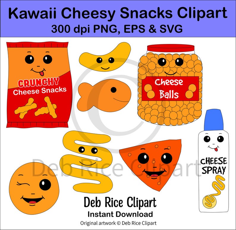 Kawaii Cheesy Snacks Clipart - Kawaii Cheese Puffs, Kawaii Cheese Balls ...