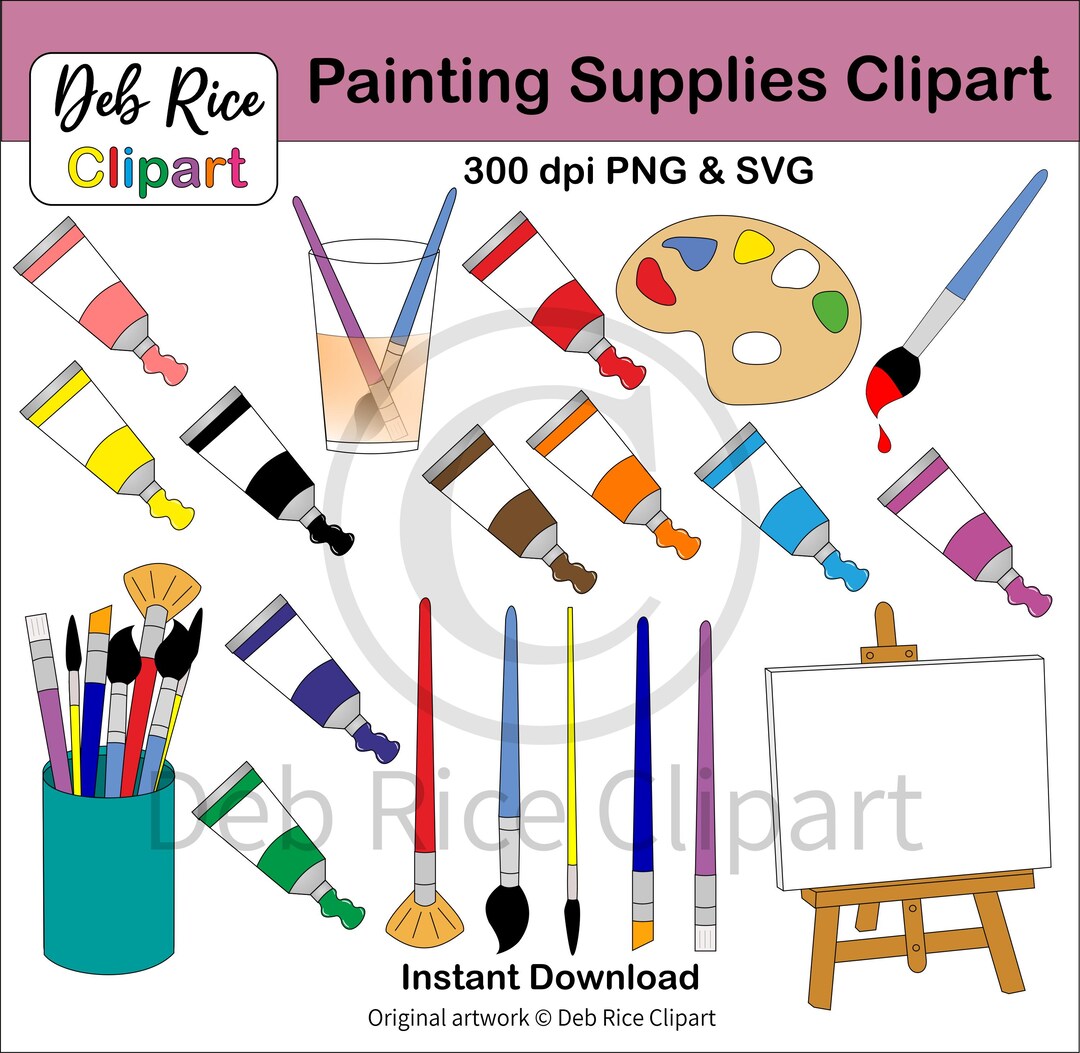 Painting Supplies Clipart Paint Brushes, Paint Easel, Paint Palette ...