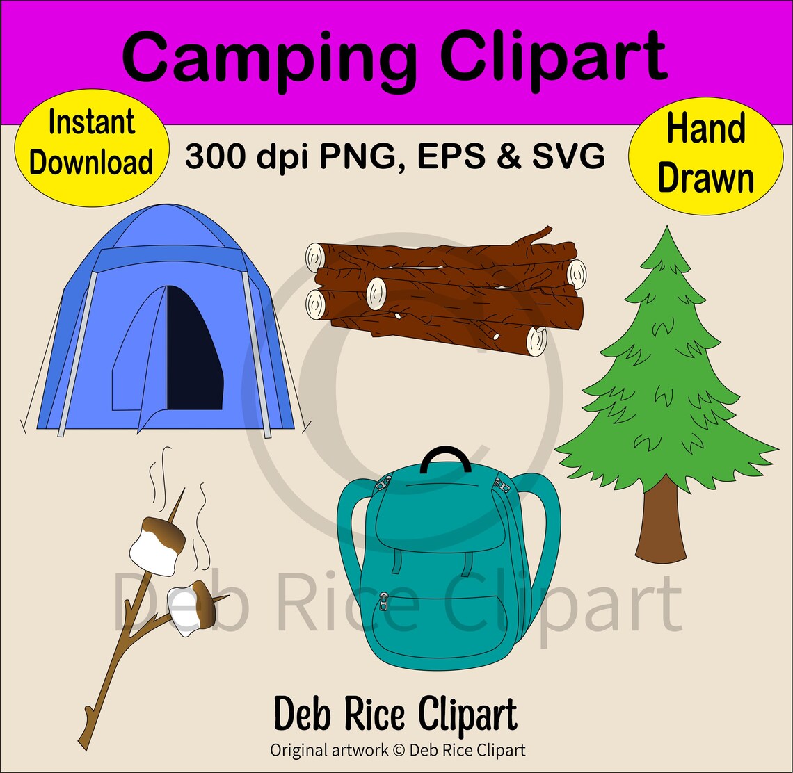 Camping Clipart - Campfire, Popup Camper, Tent, S'mores, PNG, EPS, SVG ...
