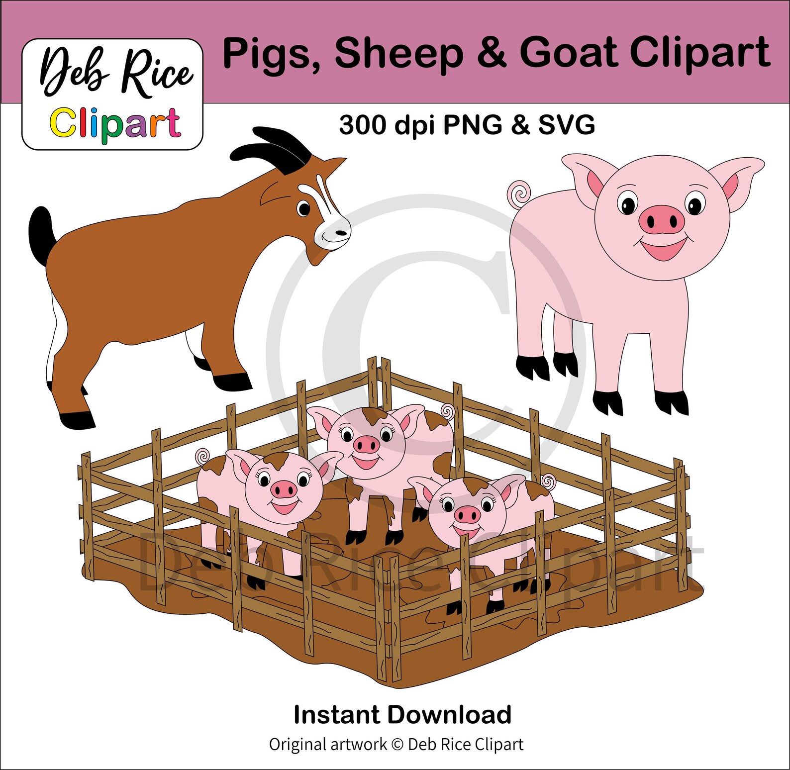 Pigs, Sheep & Goat Clipart Pig Sty, Pigs in Pickup Truck, Goat, Sheep ...
