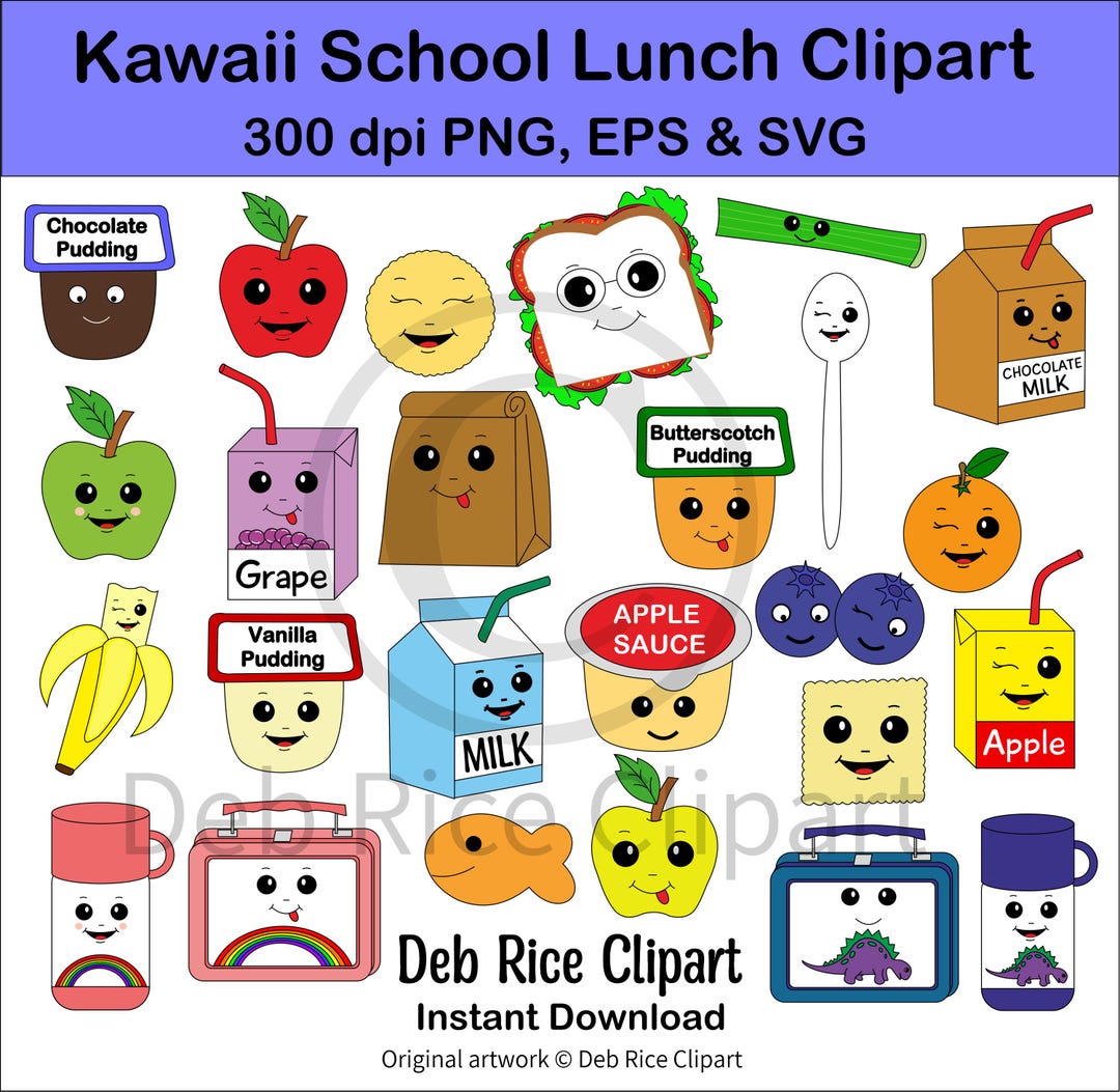 Kawaii School Lunch Clipart - Kawaii Lunchboxes, Kawaii Fruits, Kawaii ...