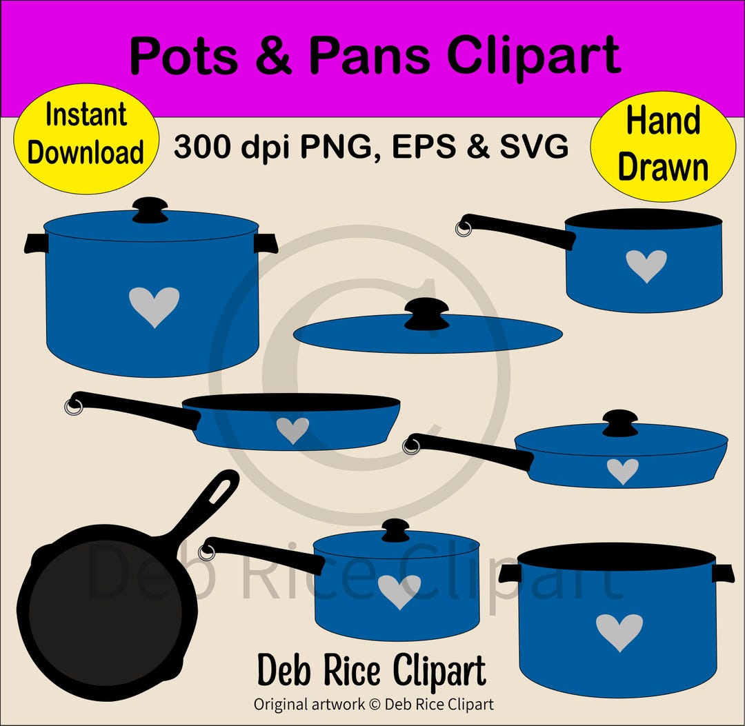 Cookware Clipart - Pots, Pans, Skillets, PNG, EPS, SVG, Instant Digital ...