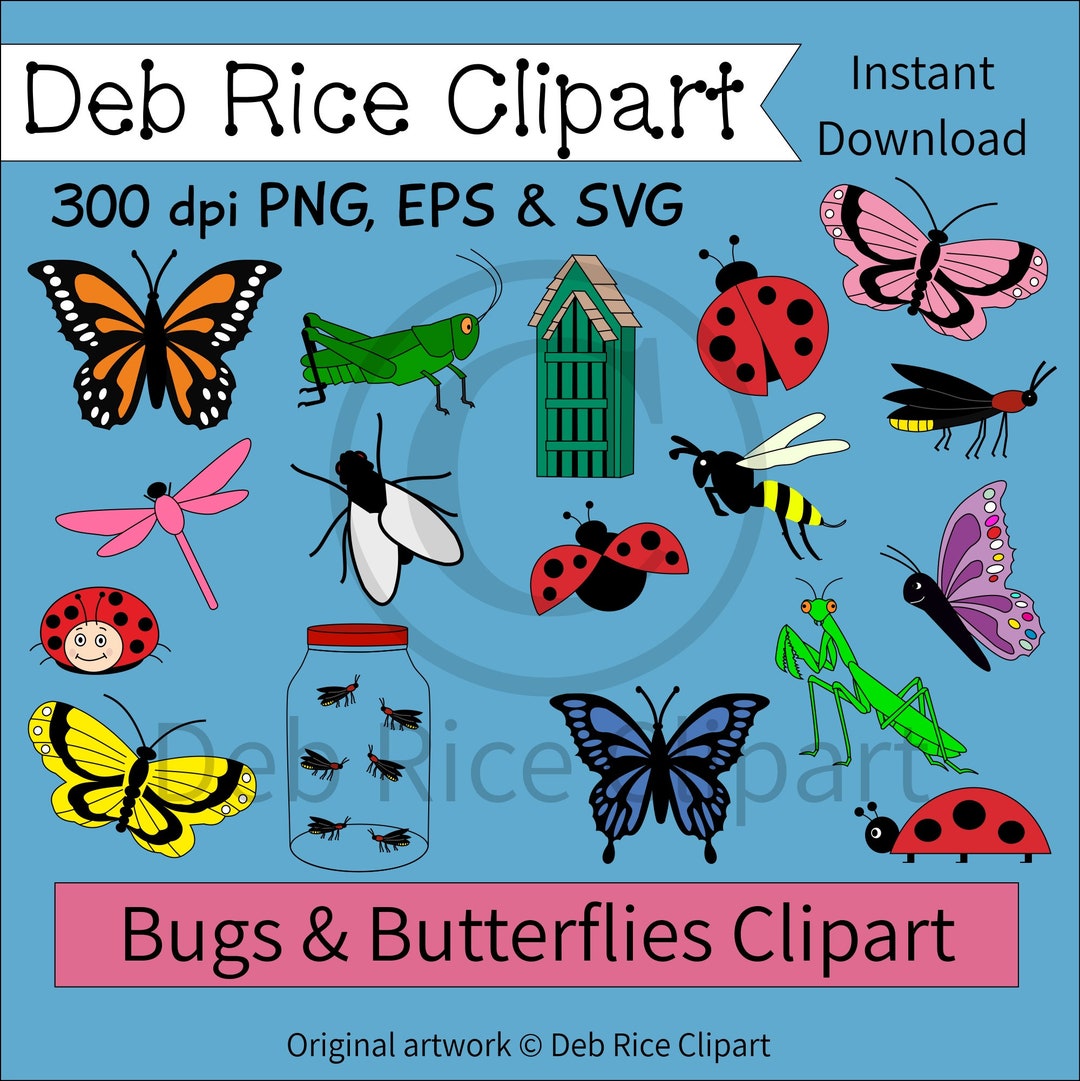 Bugs & Butterflies Clipart Praying Mantis, Butterflies, Fly, Firefly ...