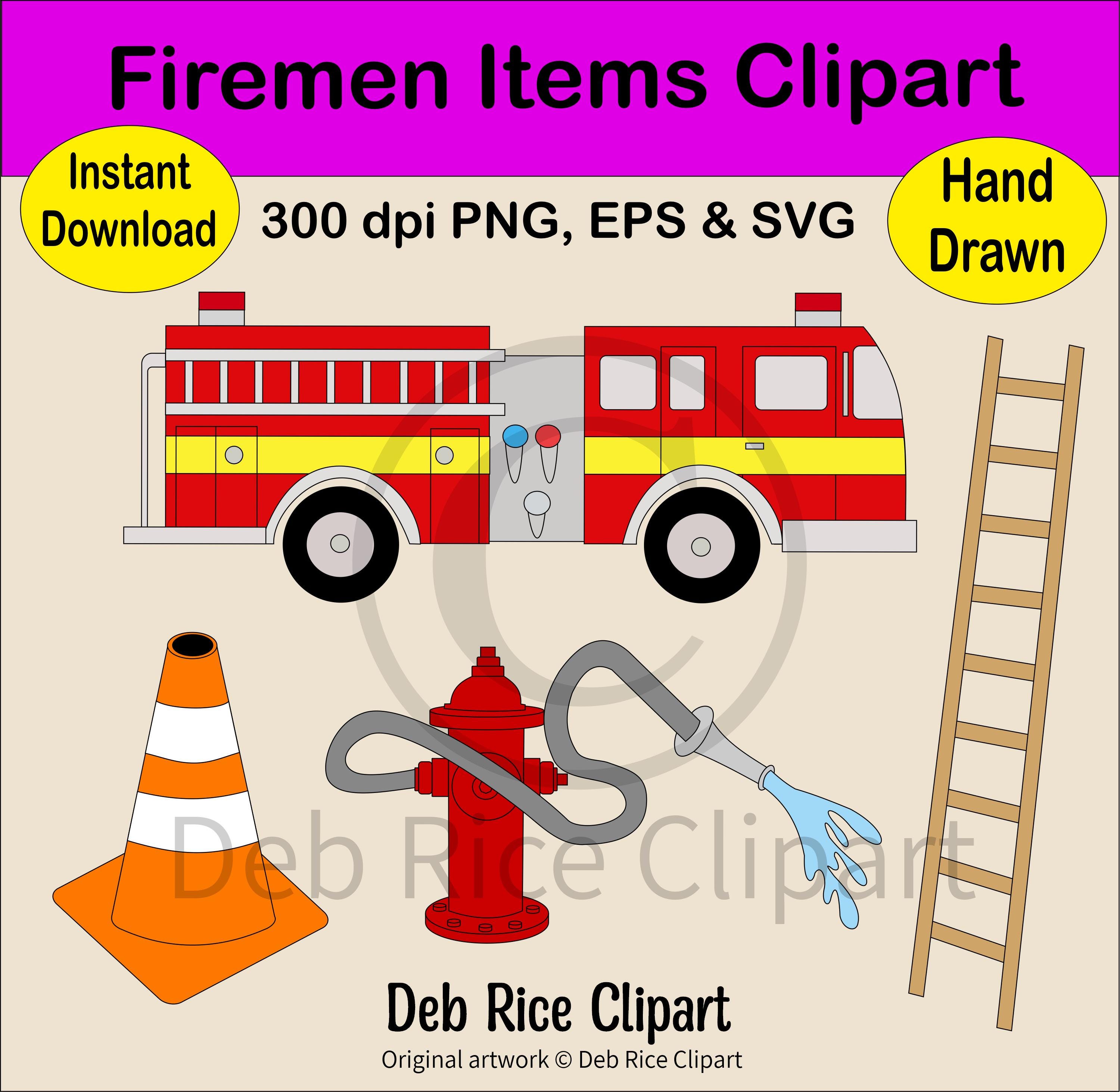 Fireman Items Clipart - Fire Truck, Dalmatian, Hydrant, PNG, EPS, SVG ...