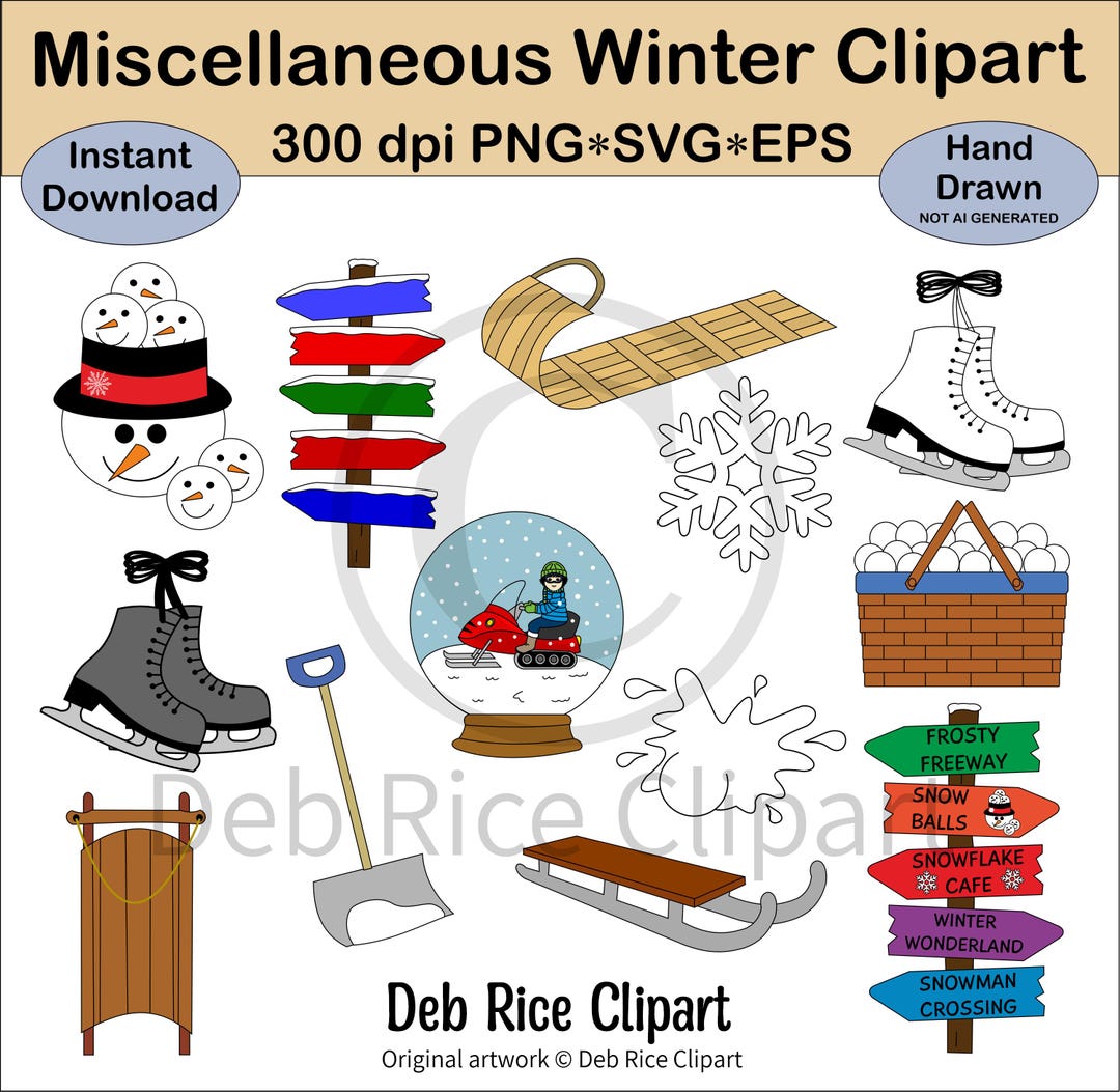 Miscellaneous Winter Clipart - Winter Trail Post, Ice Skates, Snowball ...