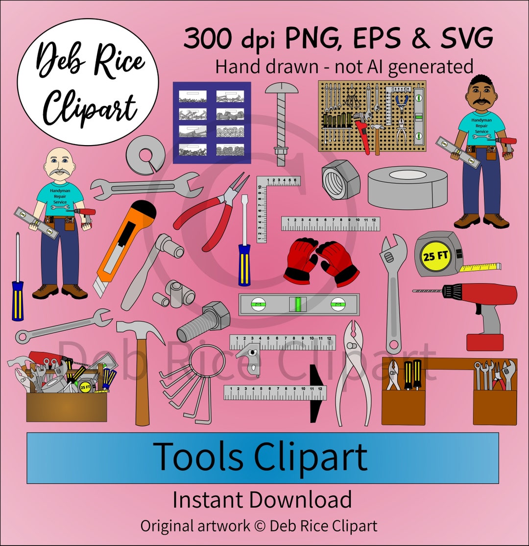 Tools Clipart Handymen, Tools on Pegboard, Toolbox, Pliers, Drill, Duct ...
