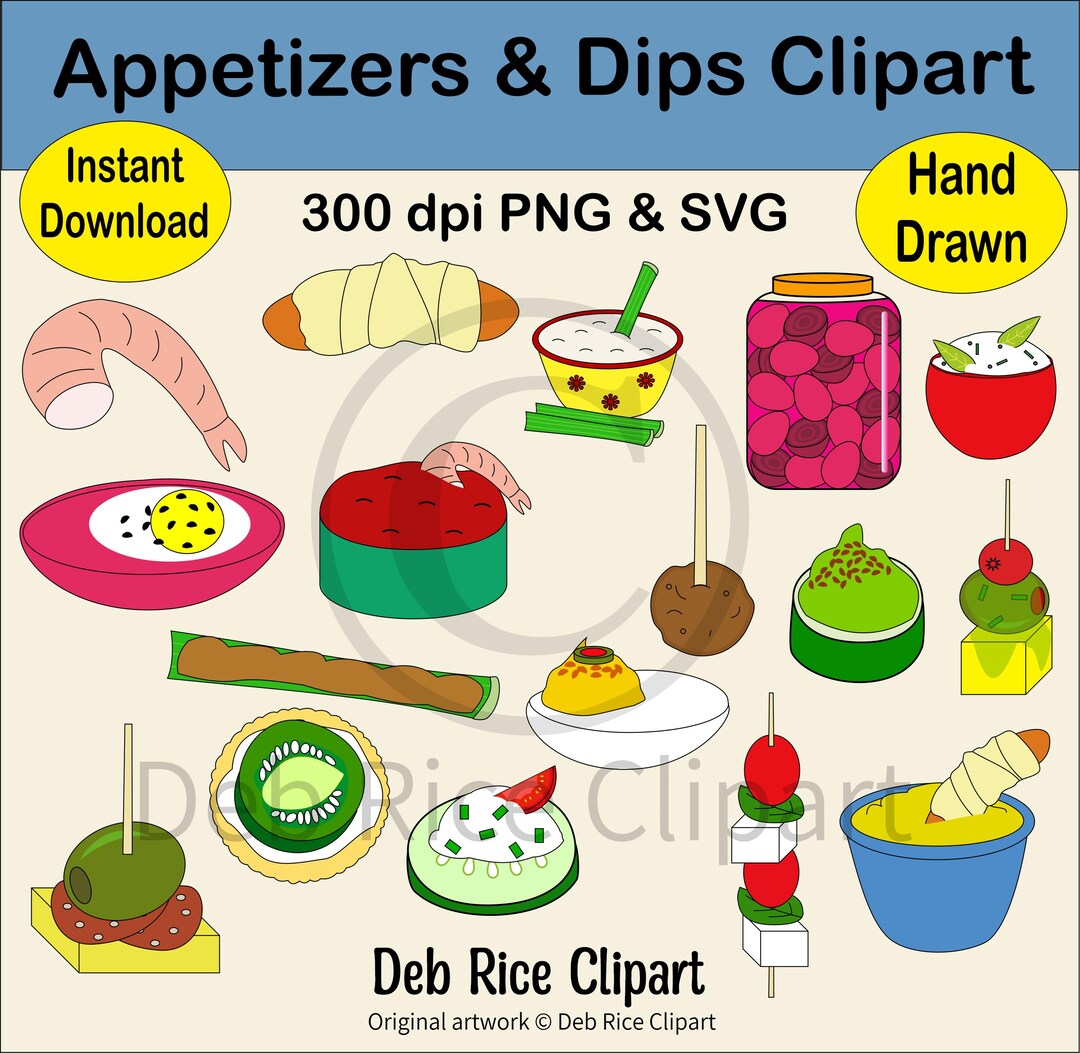 Appetizers Clipart - Party Foods, PNG, SVG, Instant Digital Download ...