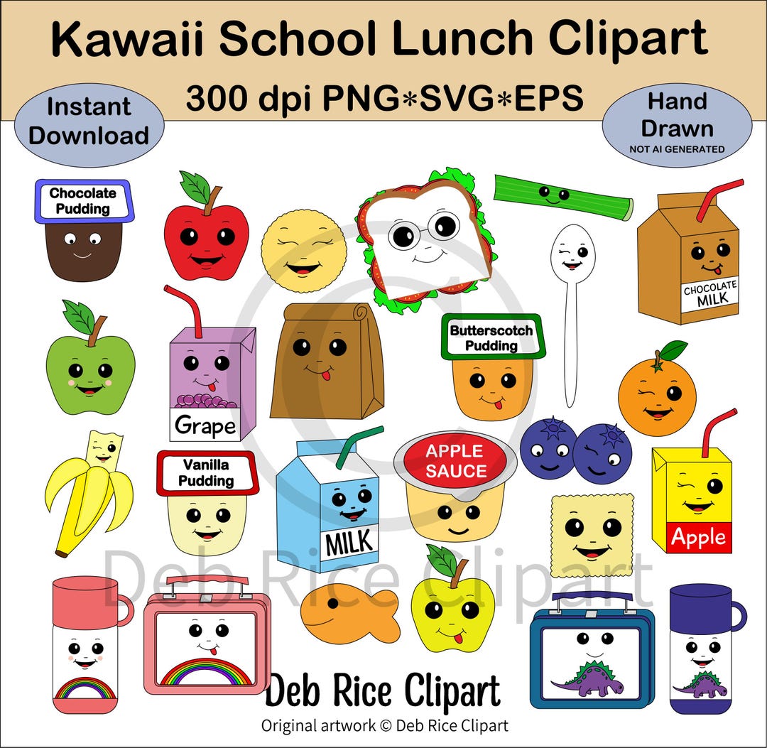 Kawaii School Lunch Clipart - Kawaii Lunchboxes, Kawaii Fruits, Kawaii ...