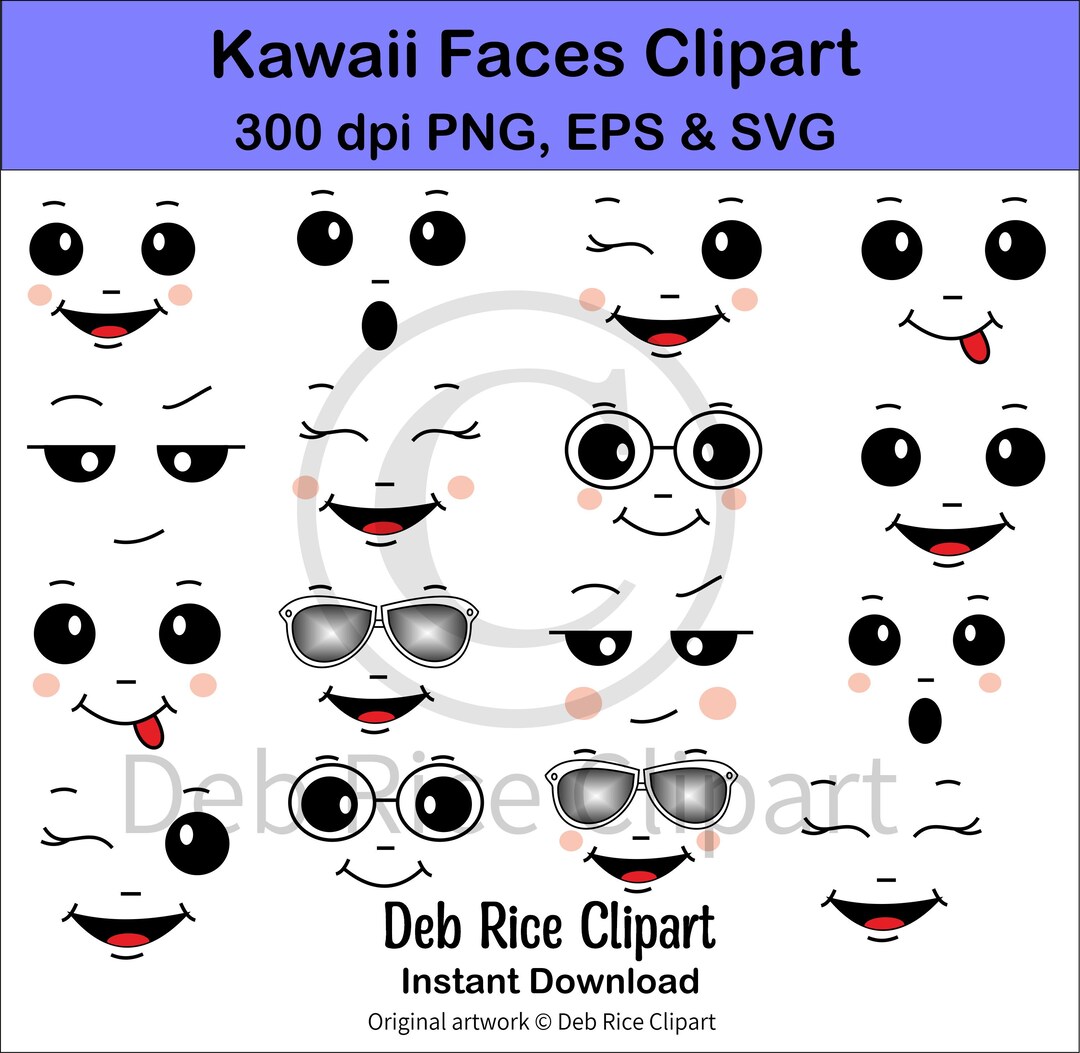 Kawaii Faces Clipart - Blushing Kawaii Faces, Kawaii Faces, Smiling ...