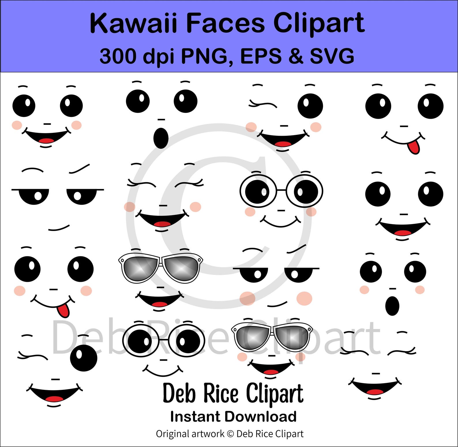 Kawaii Faces Clipart - Blushing Kawaii Faces, Kawaii Faces, Smiling ...