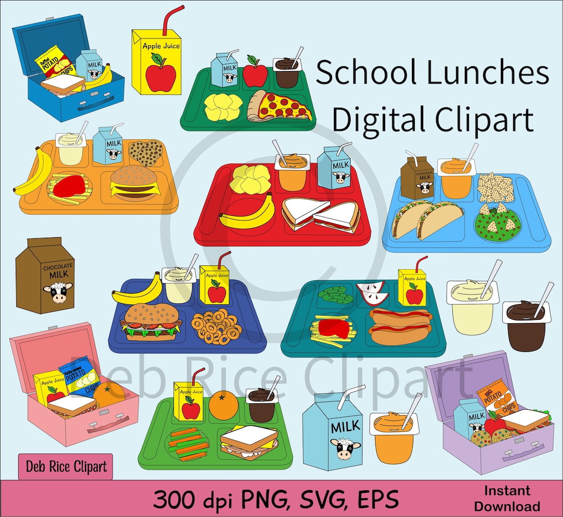 School Lunches Digital Clipart Lunchboxes, School Lunch Trays, Apple ...