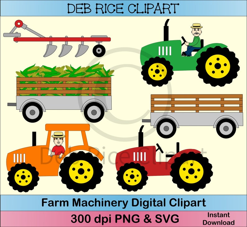 Farm Machinery Digital Clipart Tractors, Farmer on Tractors, Plow ...