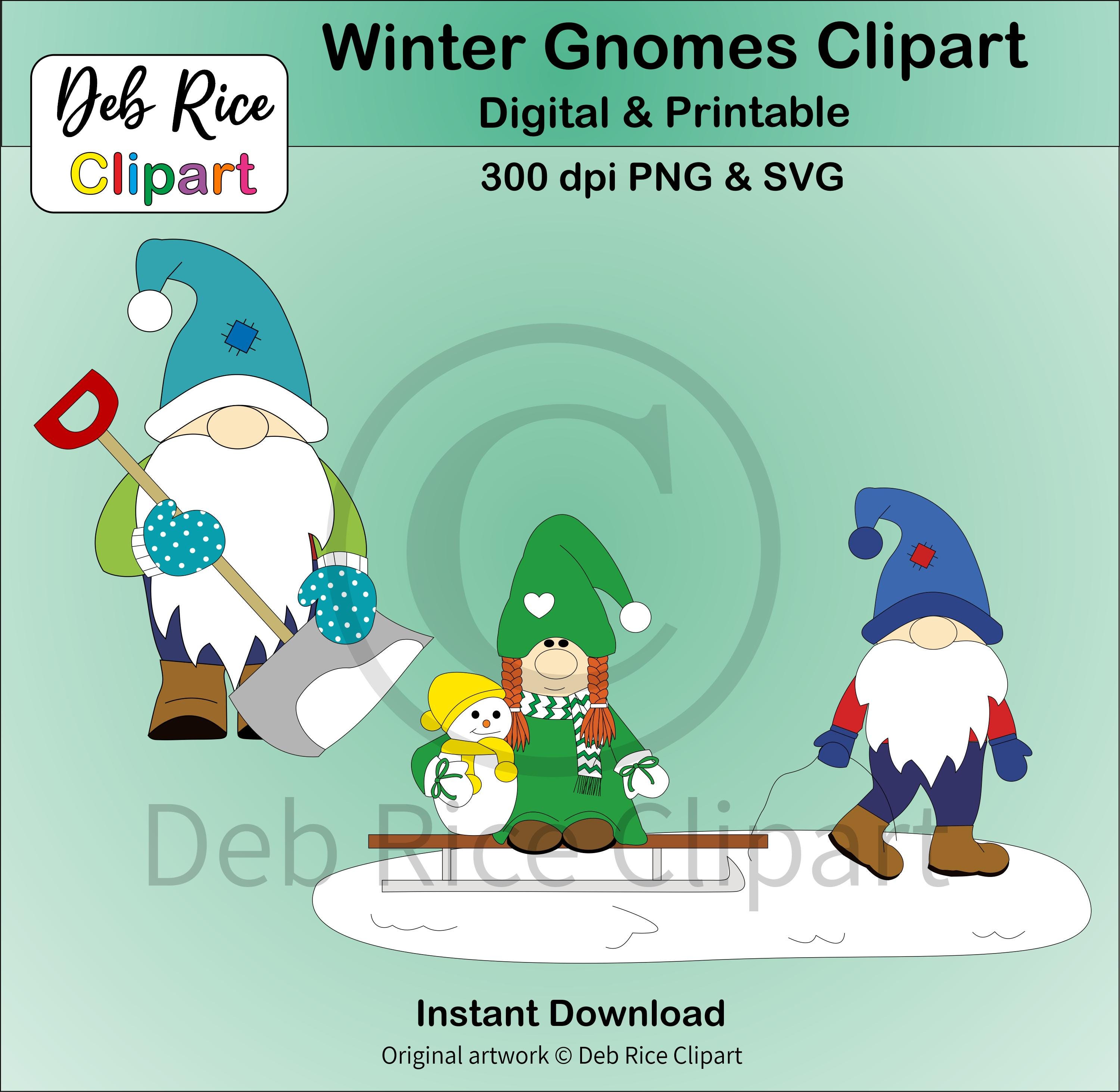 Winter Gnomes Clipart Gnomes Ice Skating, Gnome Selling Snowballs ...