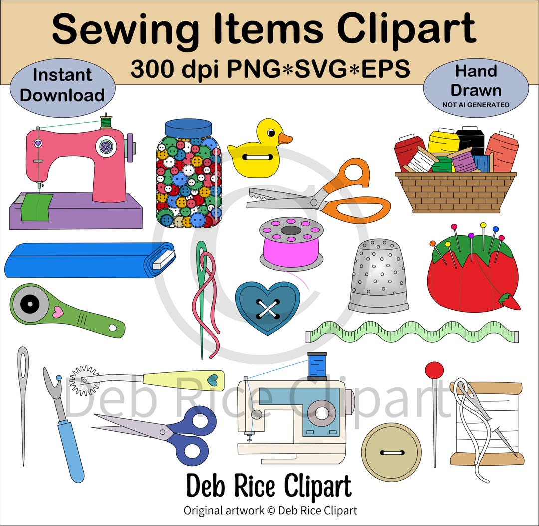Sewing Items Clipart - Sewing Machines, Rotary Cutter, Needle, Pin ...