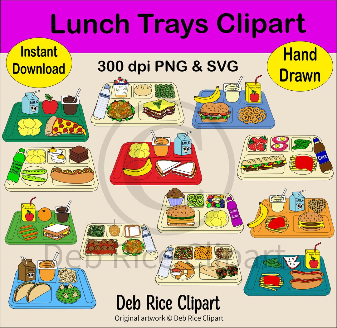 Lunch Trays Clipart - Cafeteria Foods, PNG, EPS, SVG, Instant Digital ...