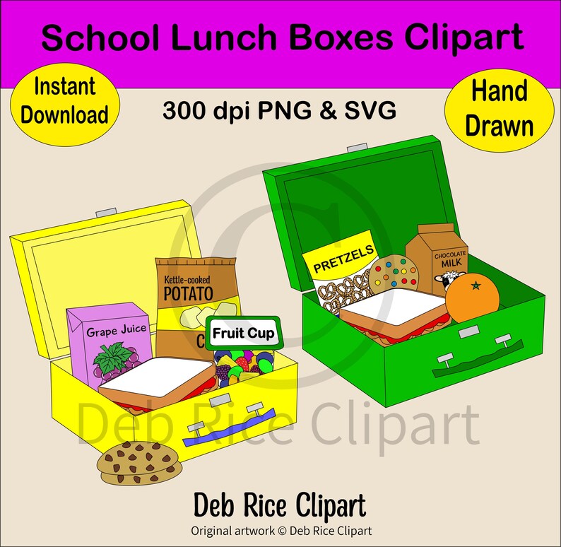 School Lunch Boxes Clipart - PNG, EPS, SVG, Instant Digital Download - Etsy