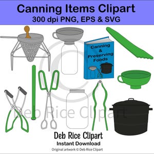 Canning Items Clipart - Canner, Canning Book, Jar Lifter, Magnetic Lid ...
